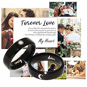 SHAREMORE Sun and Moon Rings Matching Rings for Couples Personalized Rings Promise Couple Ring Customized Engagement Wedding Ring Band Sets for Him and Her Stainless Steel High Polished Comfort Fit