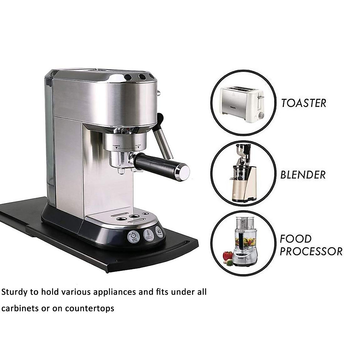 HauSun Handy Sliding tray Sliding Tray Mat for Coffee Maker,Kitchen Appliance Moving Caddy,Countertop Stoage for Air Fryer, Blender, Stand Mixer,Food Processors,1 set