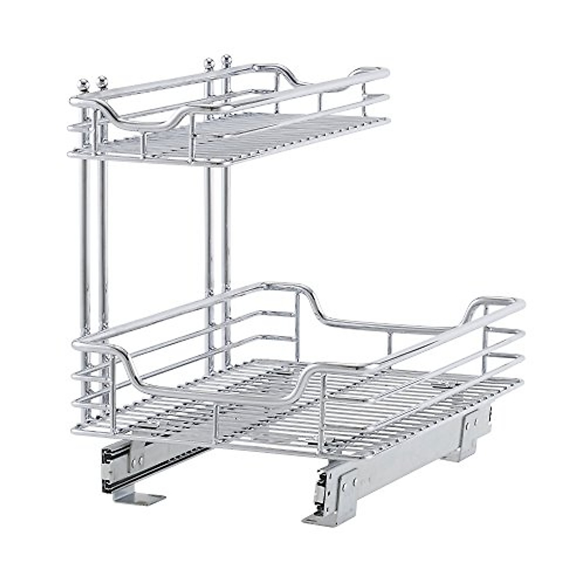 Household Essentials C21221-1 Glidez 2-Tier Sliding Cabinet Organizer, 11.5" Wide, Chrome & C26512-1 Glidez Under Sink Sliding Organizer | Pull Out Cabinet Shelf | Chrome | 12.5 Inches Wide