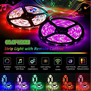 LuxLumin LED Strip Lights,65.6ft LED Light Strip with Remote, Music Sync WiFi APP Control Color Changing Light Strip, RGB LED Strip Lights for Bedroom,Work with Amazon Alexa Google Assistant