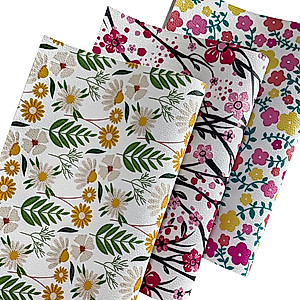 HYANG 8 PCS A4 Small Floral PU Faux Leather Sheets 8"x 11.81" (21 cm X 30 cm), Faux Leather Fabric Very Suitable for Leather Earrings, Bows, Handbag, Sewing, Crafts Making