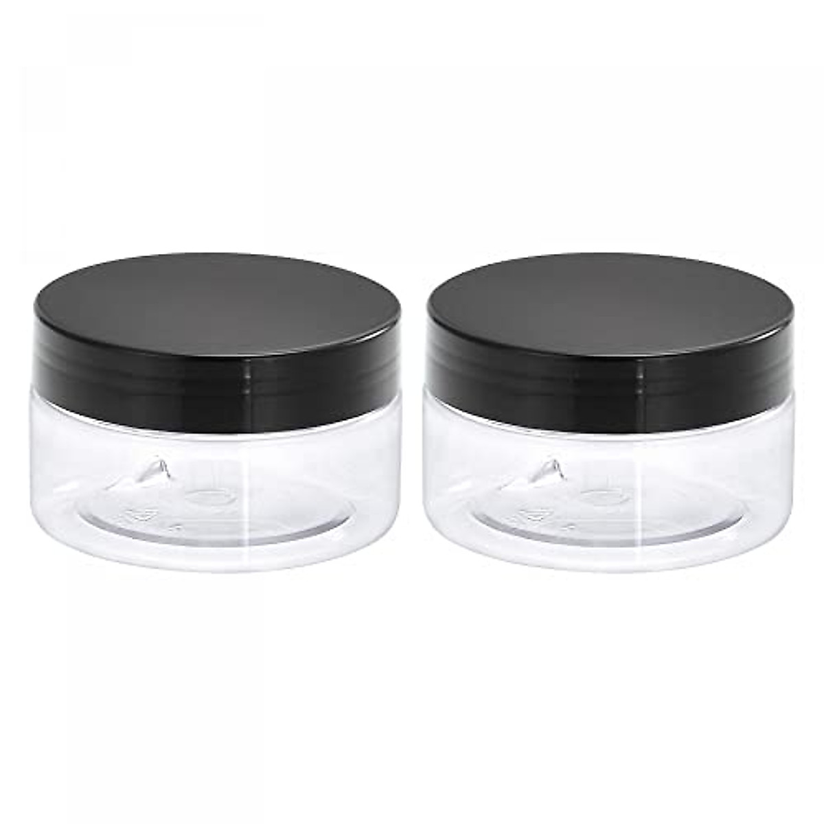 uxcell Round Plastic Jars with Black Screw Top Lid, 3oz/ 80ml Wide-mouth Clear Empty Containers for Storage, Organizing, 2Pcs