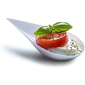 DLux 100 4-in Tear Drop Mini Appetizer Plates, Reusable White Plastic Spoons - Desserts and Appetizers Dishes Serving Plate - Asian Spoon Set, Small Catering Dessert Tasting Cups - with Recipe Ebook