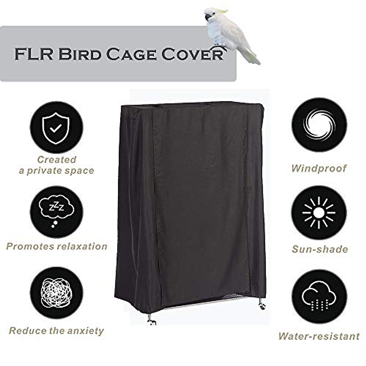 FLR Universal Bird Cage Cover, Breathable Material Good Night Cover for Parrot Waterproof Durable Outdoor Large Bird Cage Cover (40x27x48)