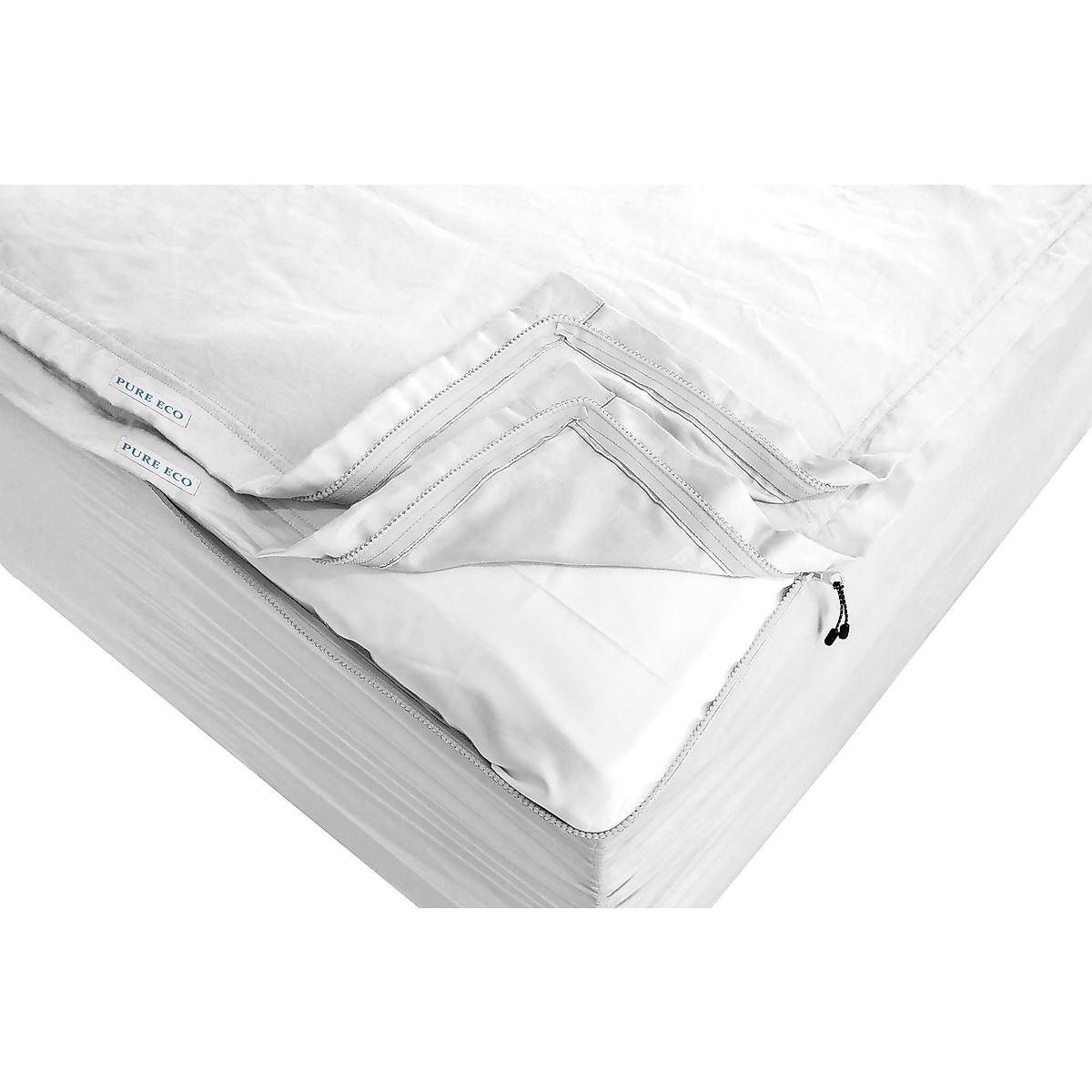 Zip On Fitted Sheet - Includes 2 Zip-On Sheets & 1 Fitted Sheet Base - Upto 16” Inch Deep Pockets Full Size Zipper Fitted Sheets - Soft Cotton 600 TC Fitted Sheet - White