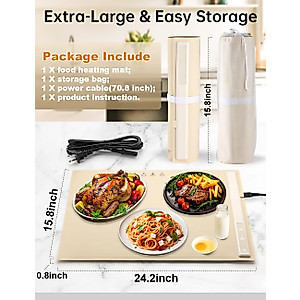 Food Warming Mat, Electric Warming Tray Full Surface for Keep Food Warm, Foldable Heater Food Pad with 3 Temperature Settings, Food Warmer for Parties Buffets Gatherings Holidays Daily Use, White