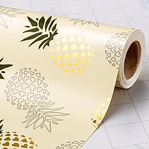 Garbendy Pineapple Wrapping Paper Roll - Gold Foil Design with Cut Lines for Birthdays, Holidays, Weddings, Baby Showers - 17" x33ft