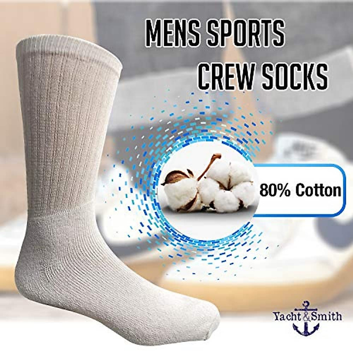 SOCKS'NBULK 60 Pairs Mens Wholesale Bulk Sports Crew Socks, Athletic Socks Case Pack Options (10-13, White)