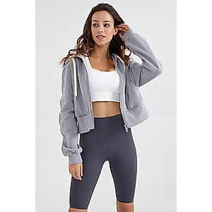 Orolay Women's Zip-Up Cropped Hoodie Casual Long Sleeve Sweatshirt Workout Hooded Jacket Basic Pullover Top Grey Full-zip X-Small