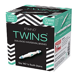 Staino Twins Interdental Brush Dual-Ended Travel Brush, Jumbos, Large Tapered Brush, 36 2-Brush Units - Total 72 Brushes
