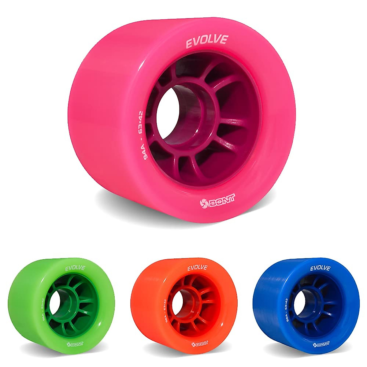 Bont Skates - Evolve Speed Skate Wheel - Indoor Roller Skate Wheels - Rollerskate Wheels - 88A 94A 96A 98A - Blue Pink Green Orange - Set of 4 (Blue 88A)