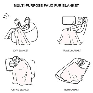 Plush Faux Fur Throw Blanket, Large Grey Throw Blanket for Couch and for Bed, Super Soft Long Hair Shaggy Blanket, Thick, Elegant, Cozy and Fluffy Minky Blanket 50''×60''