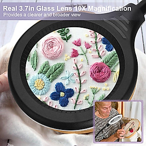 Jeedefi 2-in-1 10X Magnifying Glass with Light and Stand, 5 Color Modes Stepless Dimmable LED Magnifying Clamp Lamp, Desk Lighted Magnifier Hands Free for Crafts Close Work Painting Hobby, Black