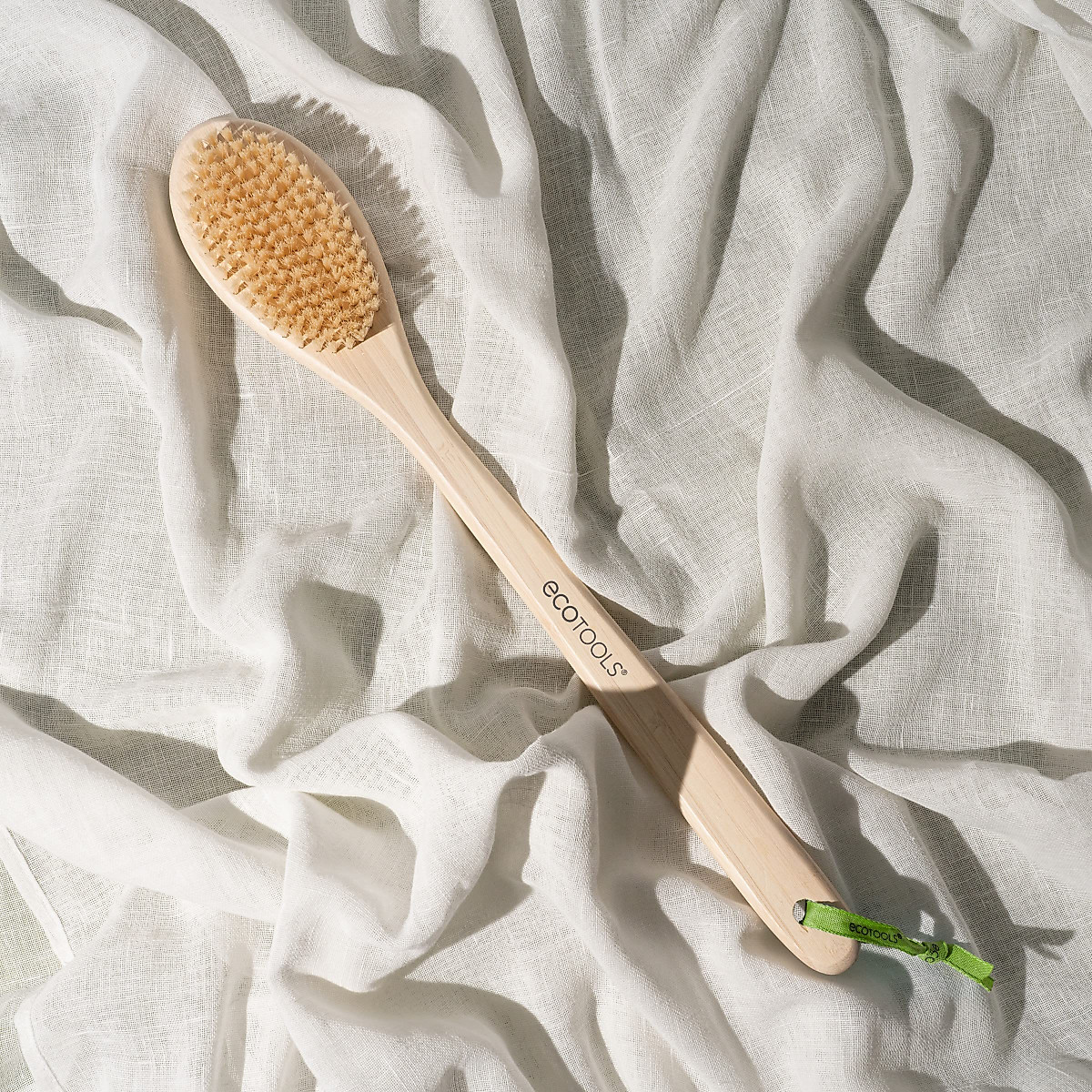 EcoTools Bristle Bath Brush, Soft but Stiff Shower Bristles, Long Bamboo Handle, Gently Exfoliating for Back & Body, Stimulates Blood Circulation, Eco-Friendly, 1 Count