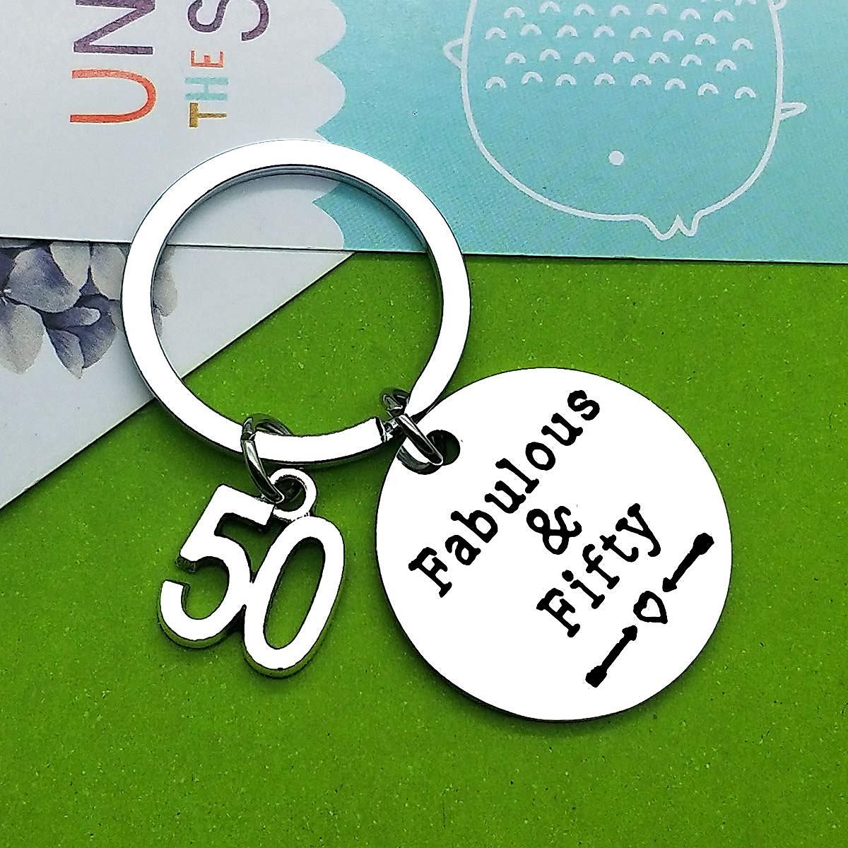 Birthday gifts 50th Birthday Keychain, 50th Birthday Gifts for Men & Women, Fabulous and Fifty Keychain,50th Bday Gifts for Him or Her,Fabulous & Fifty Gift for Her