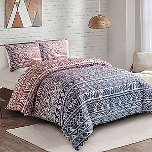 Style Quarters 3PCS Boho Duvet Cover Queen Pink and Blue Includes 1 Duvet Cover + 2 Shams Gradient Boho Duvet Cover