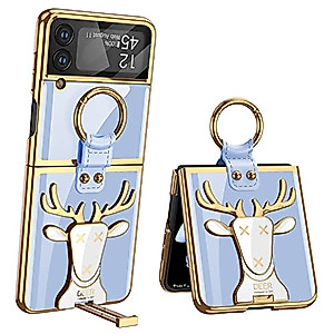EAXER Compatible with Samsung Galaxy Z Flip 4 Case, Shockproof Christmas Elk Case Slim Shockproof Ring Holder Stand Bracket Case Cover (Blue Gray)