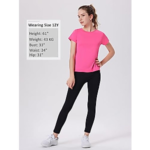 EXARUS 4 Pack Girls Athletic Shirts Short Sleeve Quick Dry Crewneck Tee Activewear Performance Tops for Kids 8-16Y Set 3 10Y