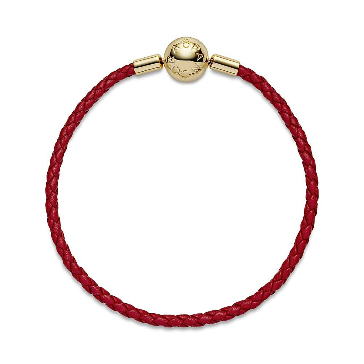 PANDORA Moments Woven Leather Bracelet with 18k Gold-Plated Clasp - Compatible Moments Charms - Charm Bracelet for Women - Features Shine & Leather - Gift for Her - Red, 7.5"