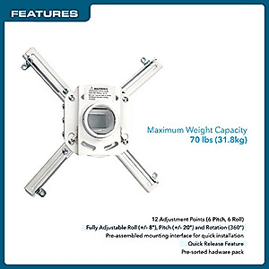 QualGear Pro-AV QG-KIT-CA-3IN-W Projector Mount Kit Accessory Single Joist Ceiling Adapter, 3" 1.5", White