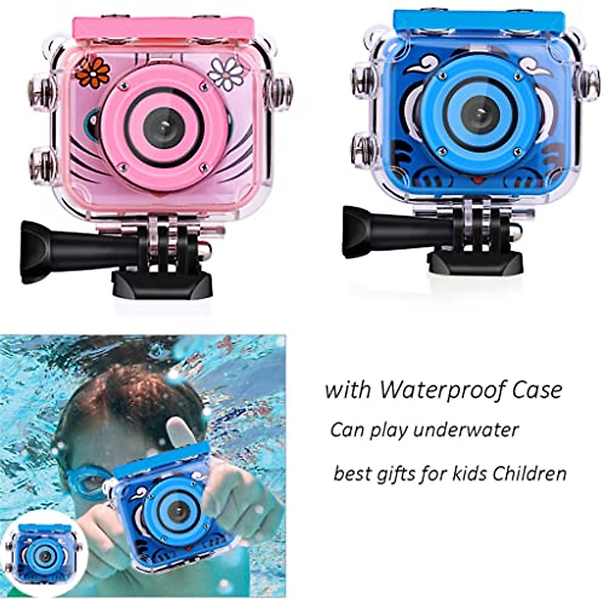 MEENE Children's Camera Mini Digital Camera 2.0 Inch LCD Screen Video Photo Camera Waterproof 1080P Kids Camera Children Birthday Gift (Color : Blue, Size : with 32GB SD Card)