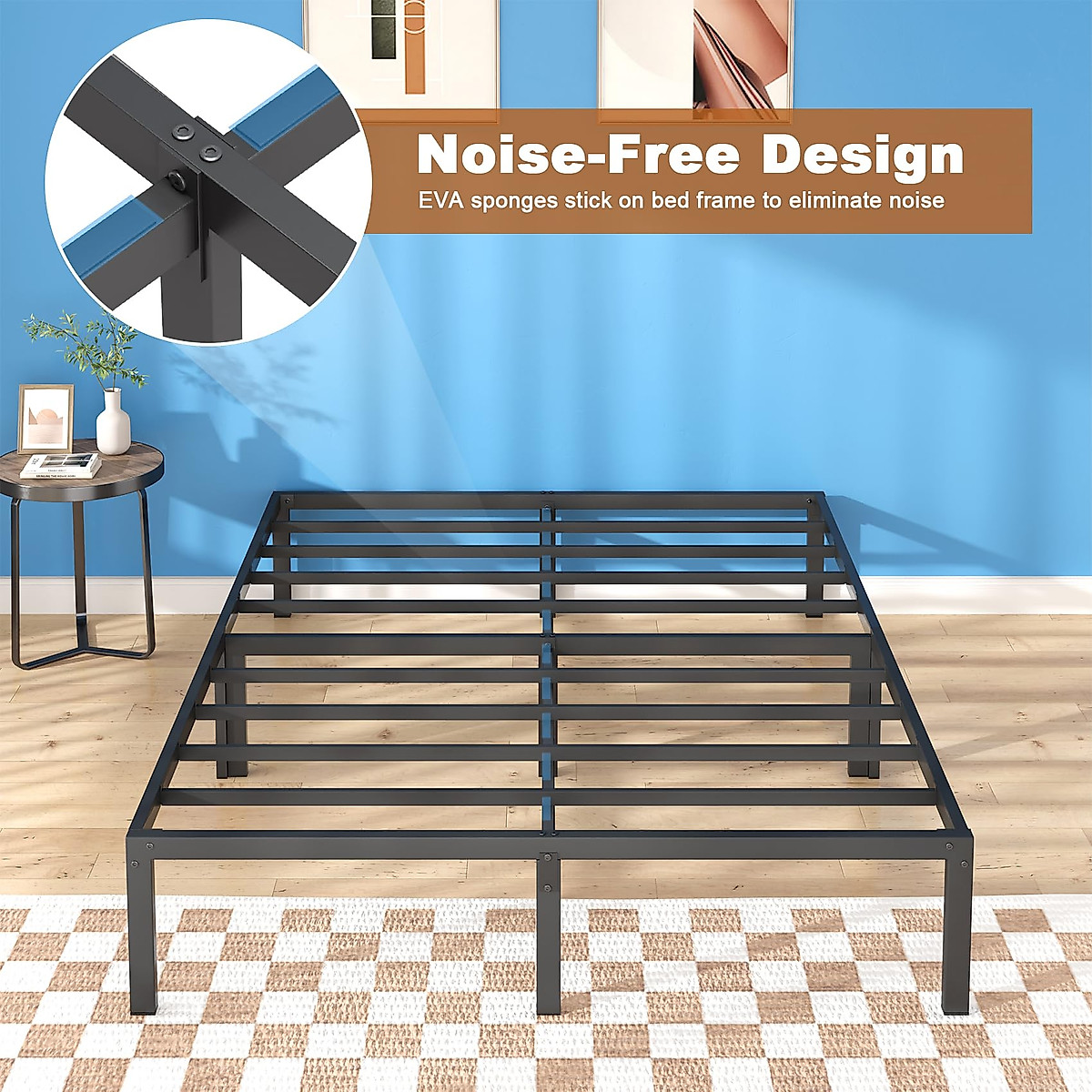 Mr IRONSTONE Full Bed Frame, 14 Inch Platform Heavy Duty Steel Full Size Bed Frame No Box Spring Needed, Metal Bed Frame with Storage, Heavy Duty Steel Slat