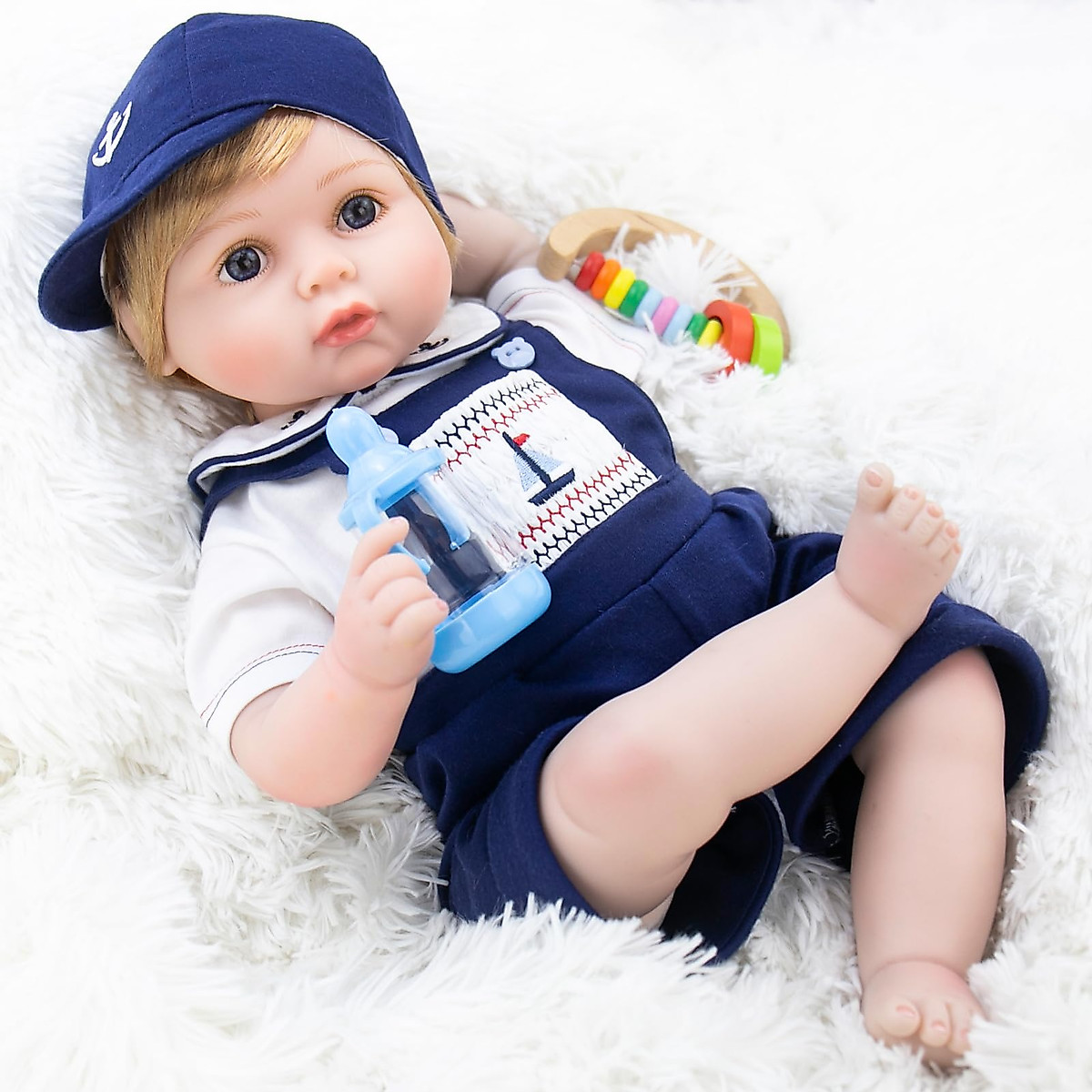 Aori Reborn Baby Dolls 22 inch Realistic Newborn Baby Boy Doll Lifelike Weighted with Feeding Toy Set