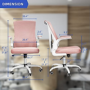 MUZII Task Chair with Arms, Ergonomic Mesh Office Chair, Computer Desk Chair Swivel Office Chair with Flip-up Arms and Adjustable Lumbar Support, Pink