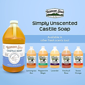Vermont Castile Soap Unscented, Gentle Liquid Soap for Sensitive Skin & Natural Body Wash, Organic Hair Shampoo for Oily Hair, Aloe Castile Soap for Men & Women - 64 Oz