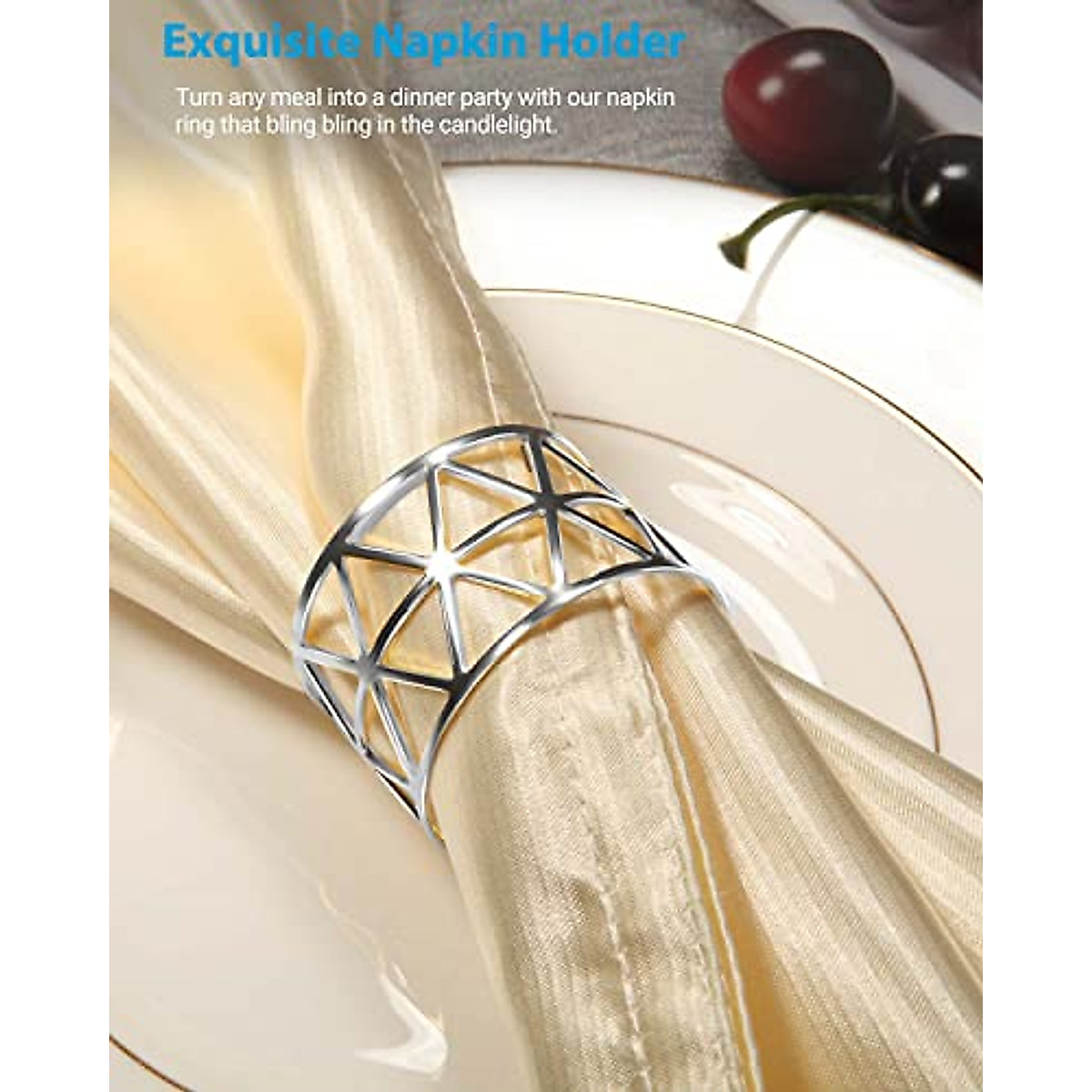 URWOOW 12 Pack Napkin Rings Holders Silver Color Hollow Design Décor Dinner Party Wedding Christmas Gathering (Silver)