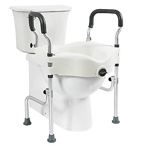 Raised Toilet Seat, Extra Wide Raised Toilet Seat with Handles, 5 Inch Elevated Toilet Seat Riser with Adjustable Legs for Elongated or Standard Commode Heavy Duty Bathroom Assist Safety Frame