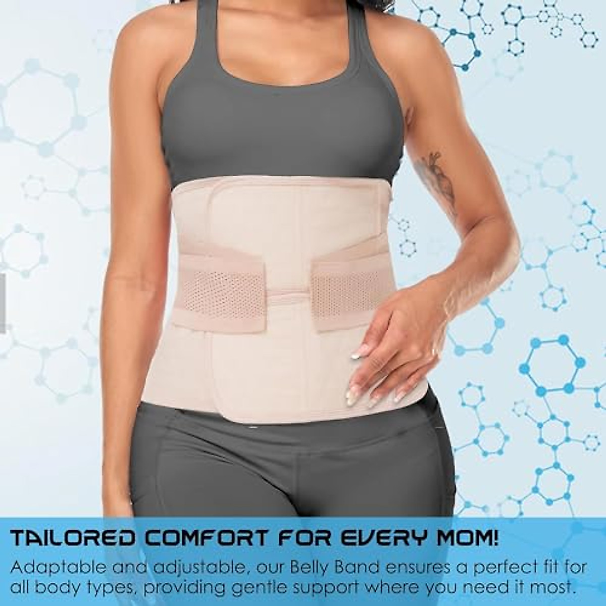 Postpartum Belly Wrap Postpartum Belly Band, Abdominal Binder Postpartum Essentials Post Surgery Belly Support Belt(Small/Medium, 2-Beige)