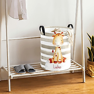 Safari Cute Giraffe Personalized Laundry Basket Clothes Hamper Storage Handle Waterproof, Custom Collapsible Large Capacity , for Bedroom Bathroom Toy Decoration