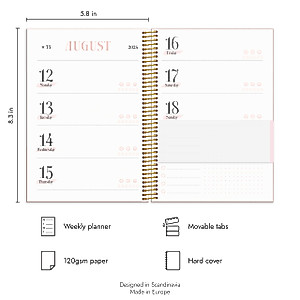Burde Planner 2024 | Daily & Weekly Planner | Life Planner Pink Horizontal | 18 December 2023-5 January 2025 | Hardcover & Spiralbound A5 Format | Monthly & Yearly Overview | Stickers Included