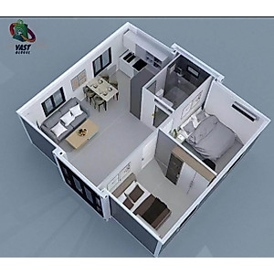 Prefabricated Folding Extendable 2 Bedroom House, Waterproof and Weather-Resistant Mobile House, Energy-Efficient and Eco-Friendly (20 Ft)