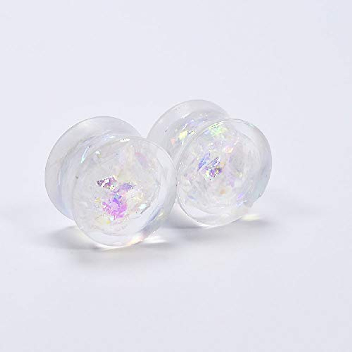 JIAPEIJIA 6Pcs Color Sequin Acrylic Ear Tunnel Piercings and Gauge Double Flared Plug 2g-1'' (00g(10mm))
