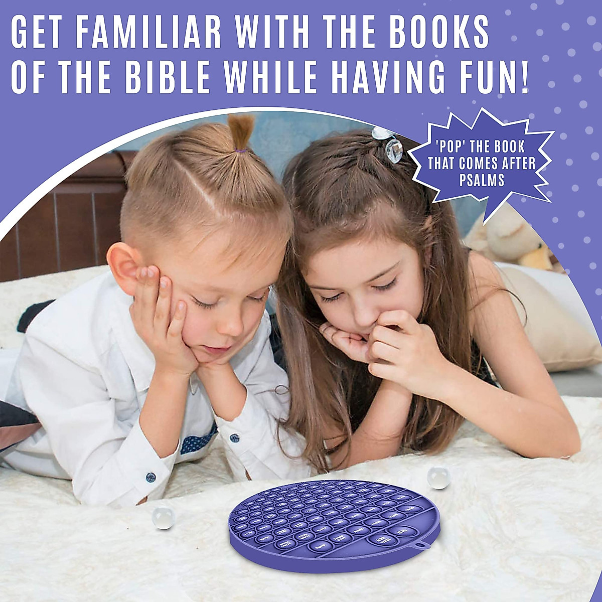 Kidmily 70 Popper Fidget Toy – Premium Montessori Popper for Bible – Fun Relaxing Bubble Pop Books of Bible with Carabiner – Soft Silicone Trivia Church Christian Game for Kids Baby Toddler - Pop It