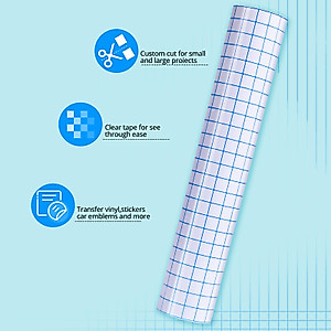 JANDJPACKAGING Transfer Tape for Vinyl - 12” x 50 FT w/Blue Alignment Grid for Adhesive Vinyl - Medium Tack Vinyl Transfer Tape for Silhouette Cameo