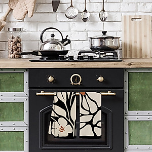 WFSM Boho Floral Kitchen Towels Set of 2- Black Floral Hand Towels, Beige Dish Towels, Decorative Kitchen Towels, Botanical Decorative Kitchen Towels, Boho Hand Towels for Bathroom, 16×24 Inches