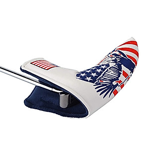 Golf Putter Head Covers Mallet Headcover Club PU Leather Protector Cover Magnetic Closure USA Fits All Putters for Men Women (USA Eagle Blade)