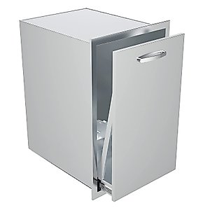 OUKIDR Built-in Single Trash Drawer Stainless Steel Outdoor Kitchen Trash Drawer Storage One Trash Bin for Outdoor Kitchen BBQ Island,14" W X 27" H X 20" D