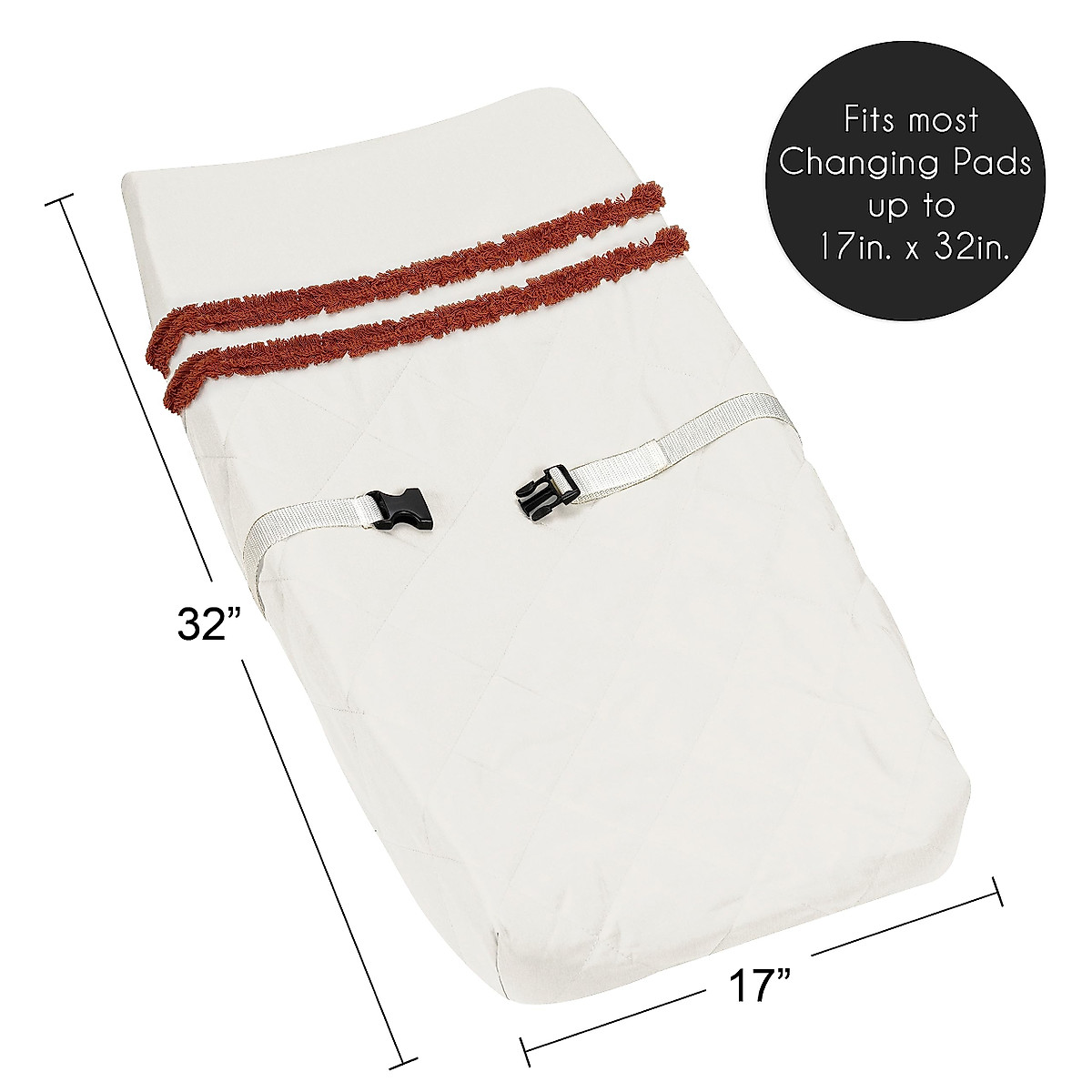 Sweet Jojo Designs Ivory Boho Bohemian Boy Girl Baby Changing Pad Cover Infant Newborn Diaper Table Change Mat Sheet Off White Farmhouse Shabby Chic Designer Modern Rust Tassel Fringe Macrame Cotton