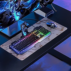 Anyshock Desk Mat, Gaming Mouse Pad Large (35.4" x 15.7" inch), XXL Keyboard Pad with Stitched Edges, Non Slip Rubber Base, Waterproof Computer Desk Pad for Office, Home, Men(Platinum Marble)