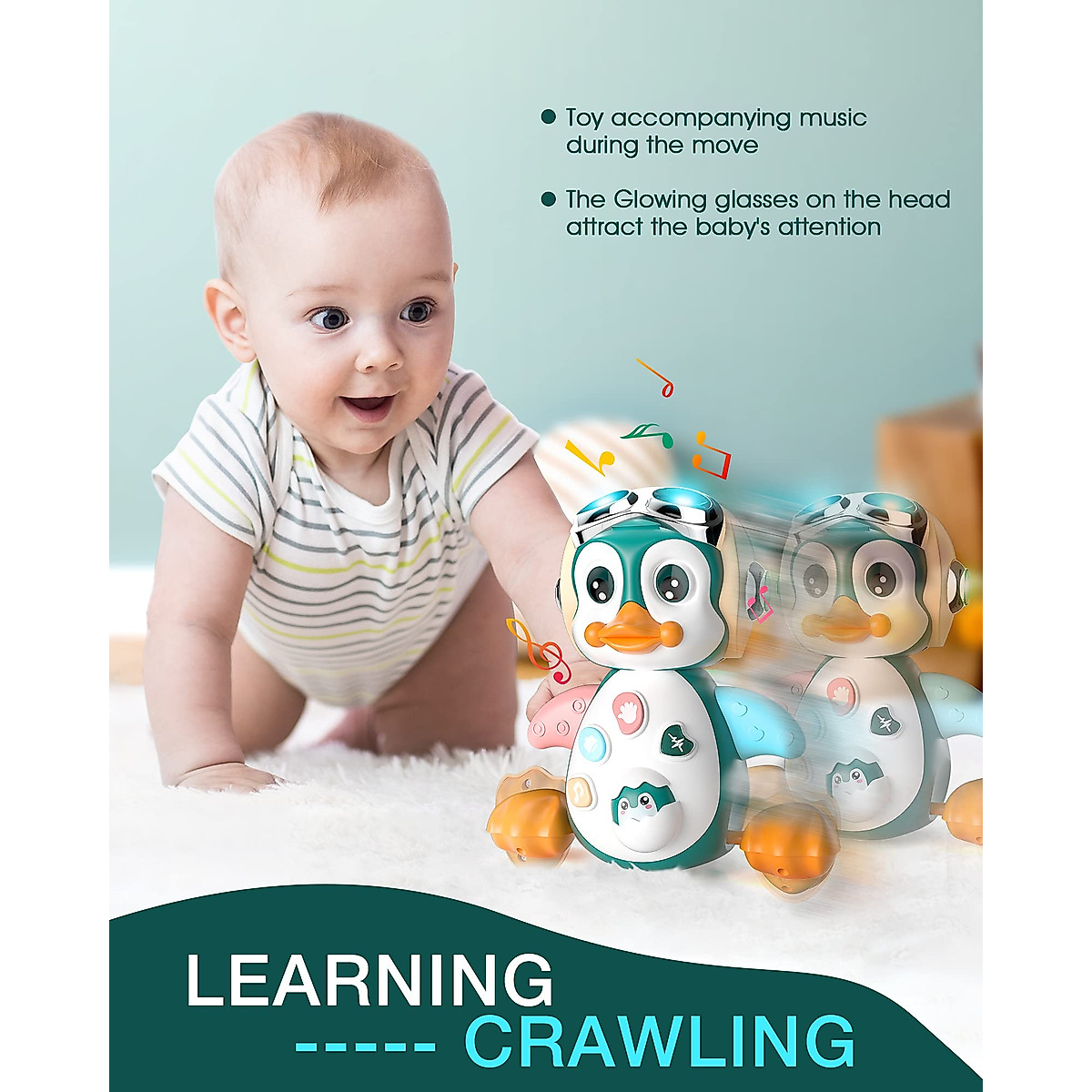 Cola Bear Baby Musical , Infant Crawling Toys with Music LED Lights Sounds Toddlers Electronic Interactive, Early Learning Preschool Dancing Walking Toy for 6 to 12 Months Boys and Girls