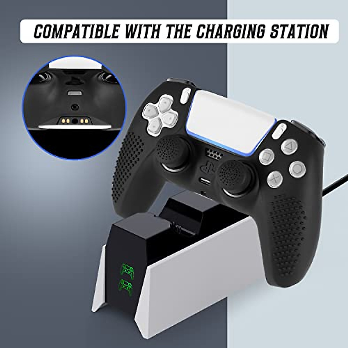 FAMOMI PS5 Controller Skin, Anti-Slip Soft Silicone Protective Cover Case for Playstation 5 Dualsense Controller Grip Accessories, 2 Pack with 8 x Thumb Grip Caps (Black&White)