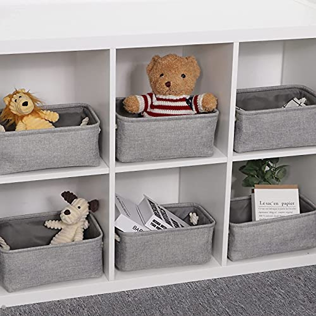 Bidtakay Baskets Set Fabric Storage Bins-Grey Bundled Baskets of 2 Large Baskets 16" X 11.8" X 11.8" + 6 Small Baskets 11.8" X 7.8" X 5"