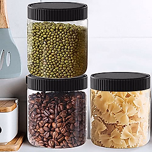 8 Oz Clear Plastic Jars with Black Lids Refillable Kitchen Storage Containers for Dry Food, Coffee, Nuts and More, 3 Pack