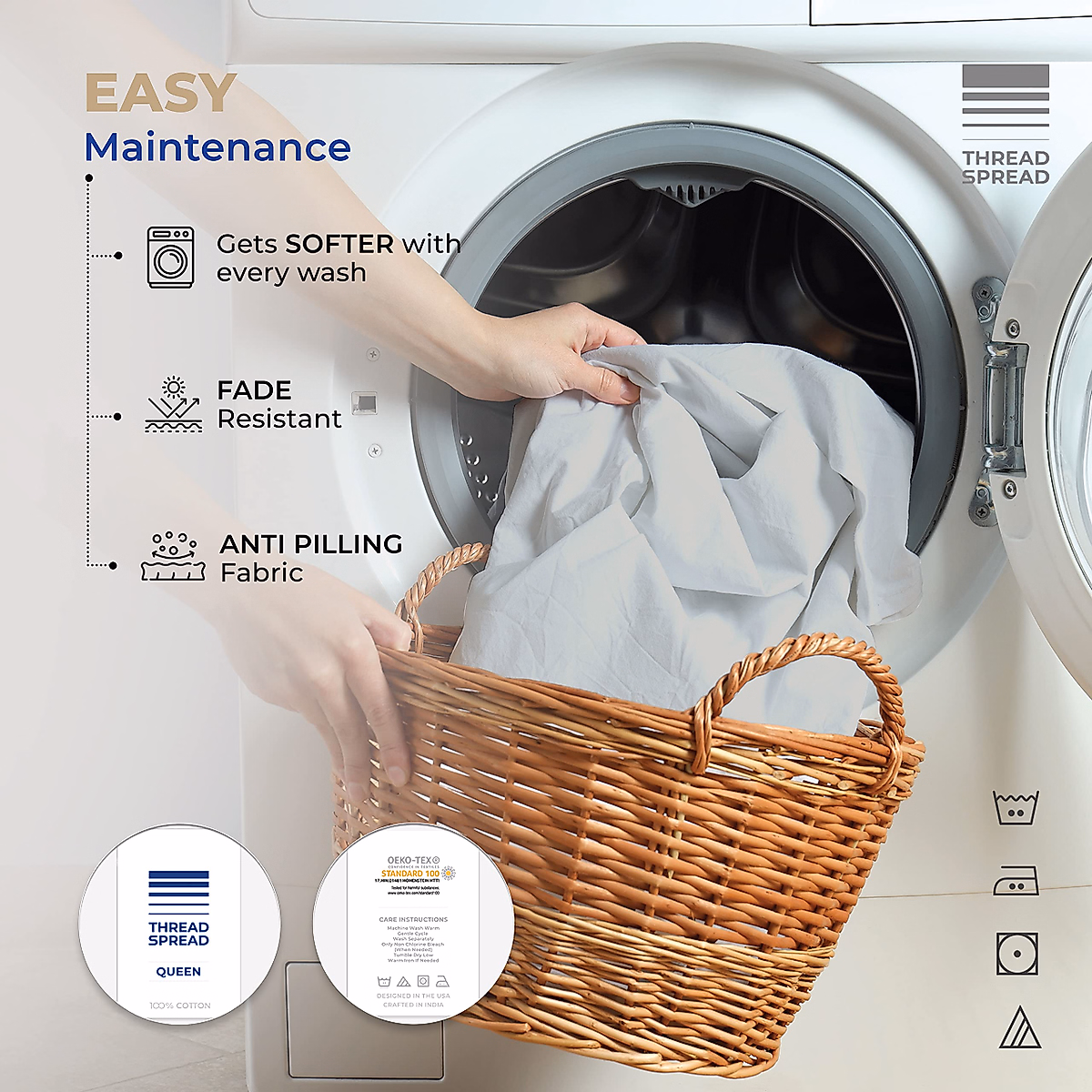 THREAD SPREAD 100% Cotton Pillowcases Standard/Queen Size Set of 2-400 Thread Count Cotton Pillowcases, Ultra Soft Cool Sateen Weave Pillow Cases for Sleeping, Set of 2 Pillow Covers (Navy Blue)