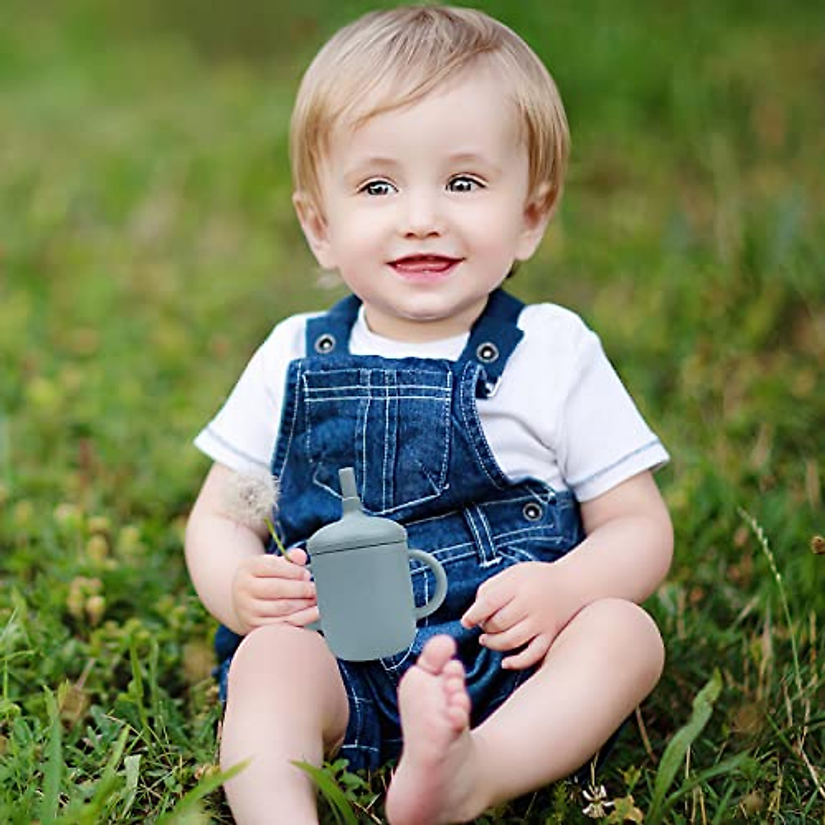 AiHeart Training Cup 5oz Sippy Cup Kids Silicone Toddler Cup Baby Silicone Cup with Silicone Handle、Leak-proof Lid and Silicone Straws BPA-free/For Infants and Kids(Yellow、Blue)