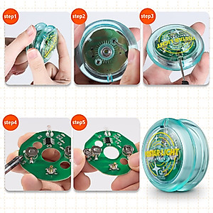 YOSTAR D5 Light Up Yoyo Professional with Led Light, Responsive Yoyo for Kids Beginner, Looping Yoyo for 2A Yo-yo Tricks with Extra 4 Battery + 5 yoyo Strings + Yo yo Sack+ Gloves (Green)